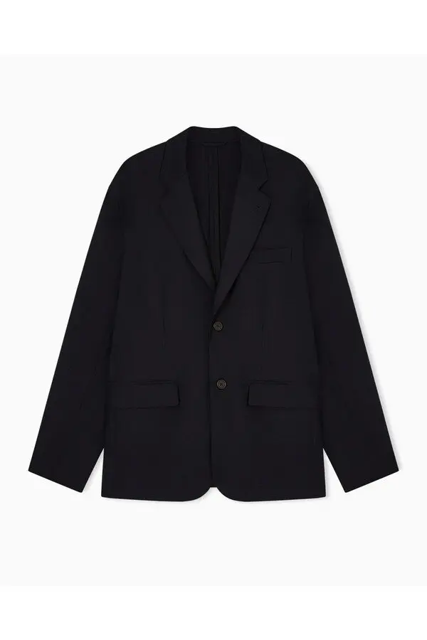 Emporio Armani Single-breasted Blazer In Cool Wool Travel Essential - Navy