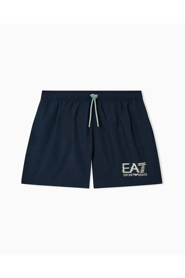 Emporio Armani Beachwear Boxer Shorts In Lightweight Technical Fabric - Navy
