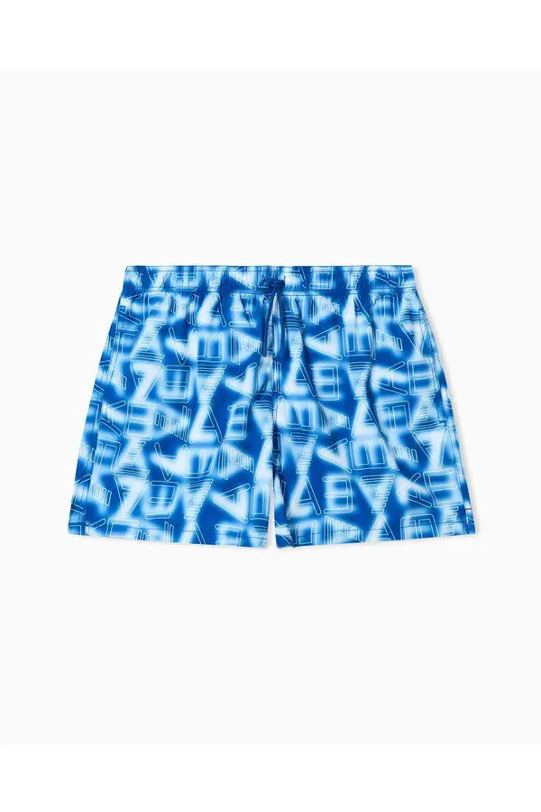 Emporio Armani Beachwear Boxer Shorts In Asv Technical Fabric - Blue