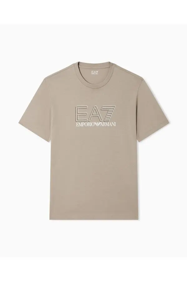 Emporio Armani Cotton Jersey T-shirt With Ea7 Logo - Natural