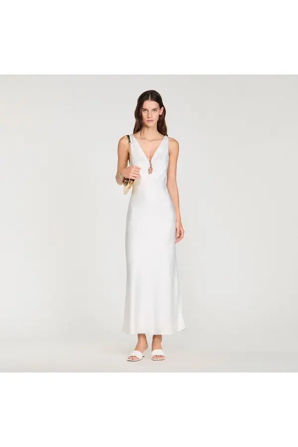 Sandro Jewel Satin-effect Maxi Dress - White