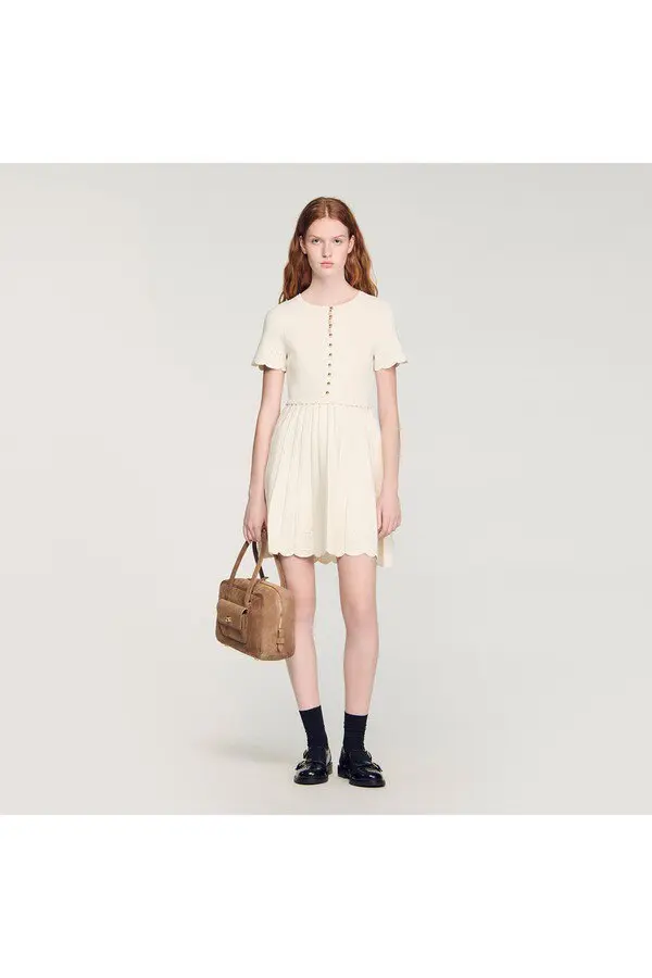 Sandro Pointelle Knit Mini Dress - Neutral / White