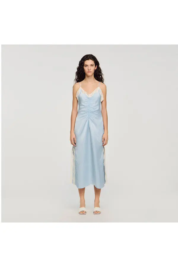 Sandro Satin-effect Maxi Dress - Blue