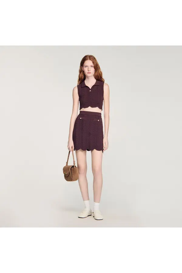Sandro Mini Decorative Knit Skirt - Brown