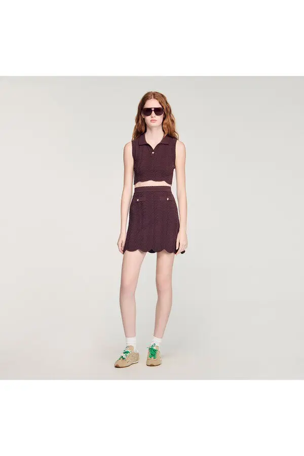 Sandro Cropped Decorative Knit Top - Brown