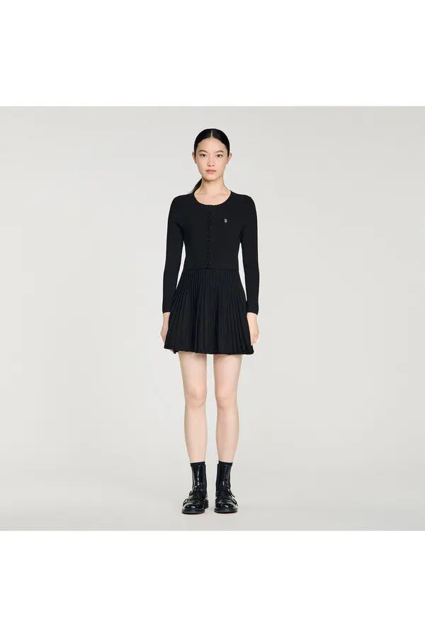 Sandro Pleated Knit Mini Dress