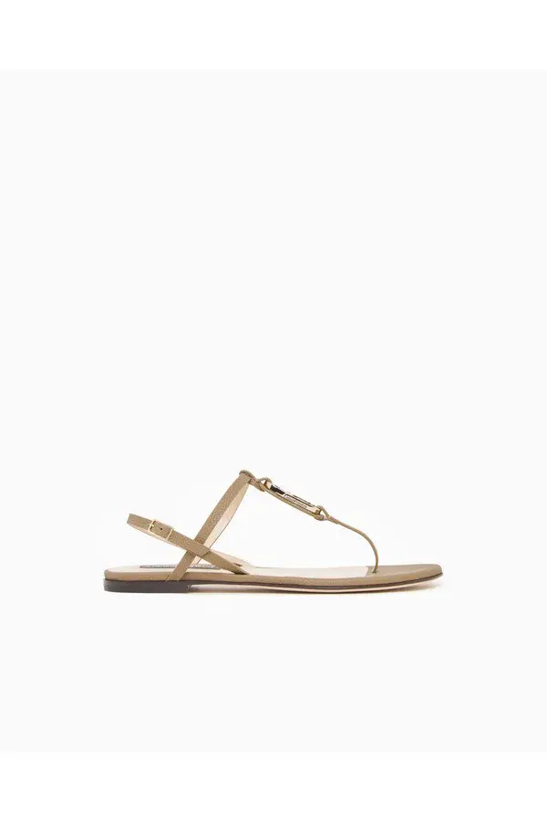 Giorgio Armani Leather Flat Thong Sandals - Gold