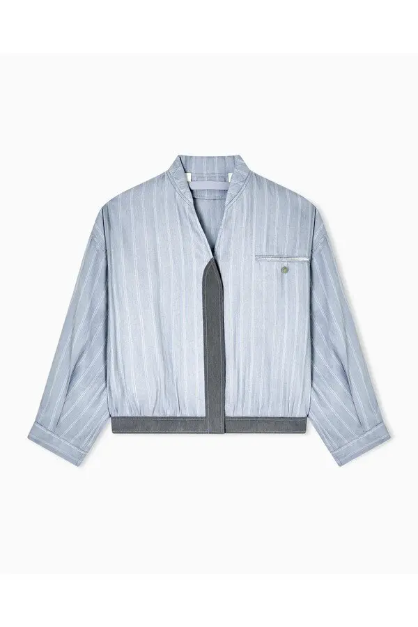 Giorgio Armani Pinstriped, Silk And Linen Blouson - Blue