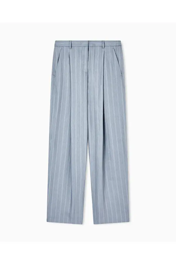 Giorgio Armani Silk-and-linen Pinstripe Single-pleat Trousers - Blue
