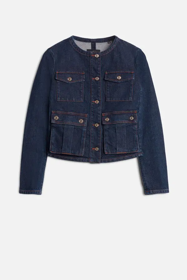 7 For All Mankind Collarless Jacket In Rinsed Indigo - Denim