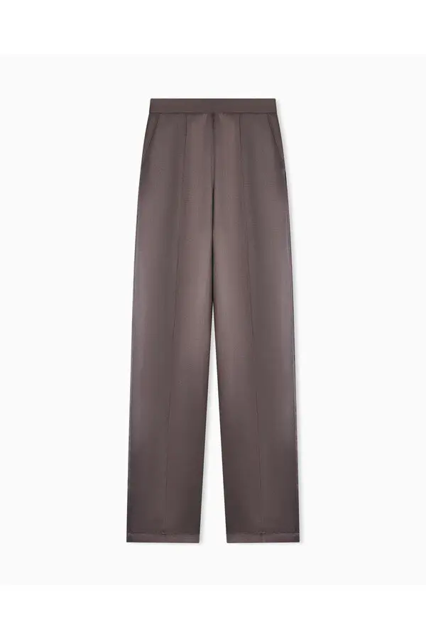 Emporio Armani Twill Viscose Trousers Wide Leg - Brown