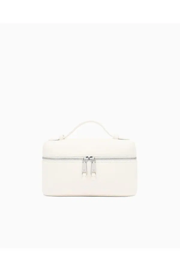Emporio Armani Nappa Leather Vanity Case With Shoulder Strap - White
