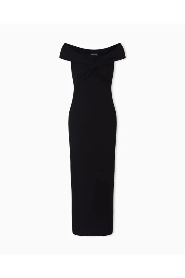 Emporio Armani Interlock Dress With Crossover Neckline - Black