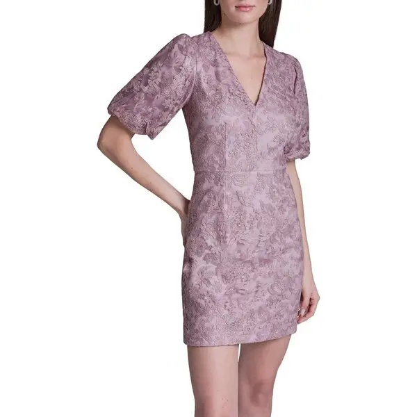 Bcbgmaxazria Lace Puff Sleeve Mini Dress - Lilac