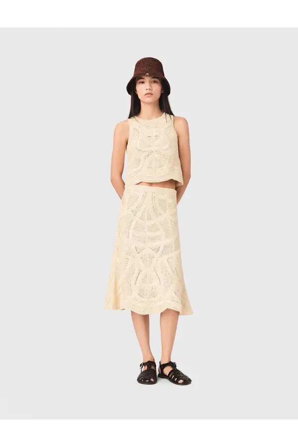 Maje Long Crochet Skirt - Brown / Neutral