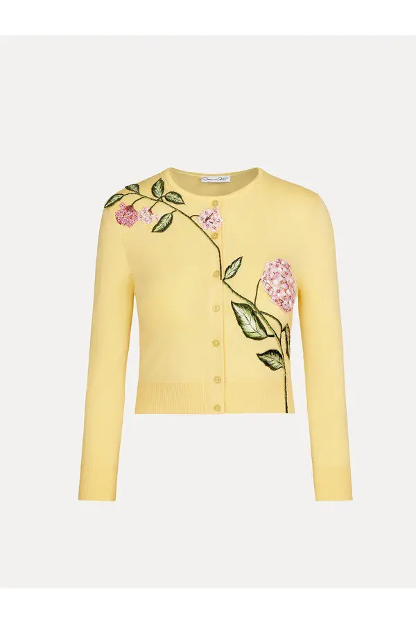 Oscar De La Renta Porcelain Flower Threadwork Cropped Cardigan - Natural