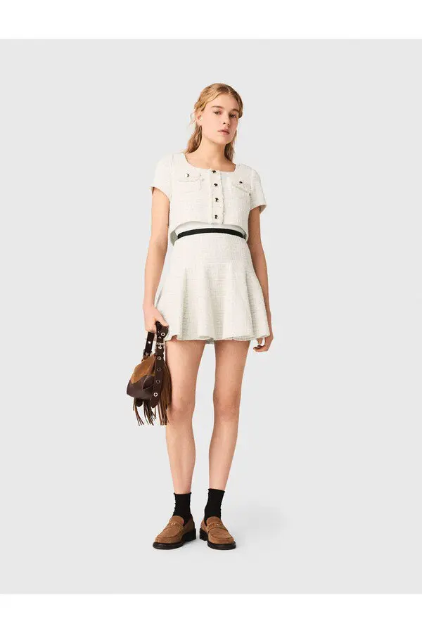 Maje 2-in-1 Tweed Dress - Neutral / White