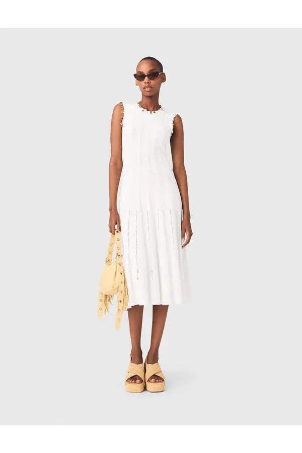 Maje Knit Dress With Gold Jewellery - White