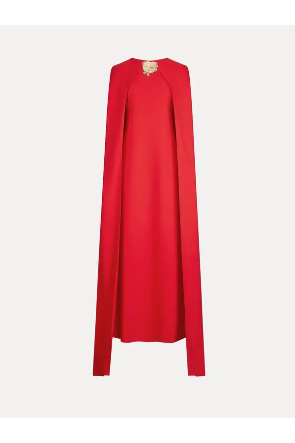 Oscar De La Renta Brooch Embroidered Cape-back Caftan - Red