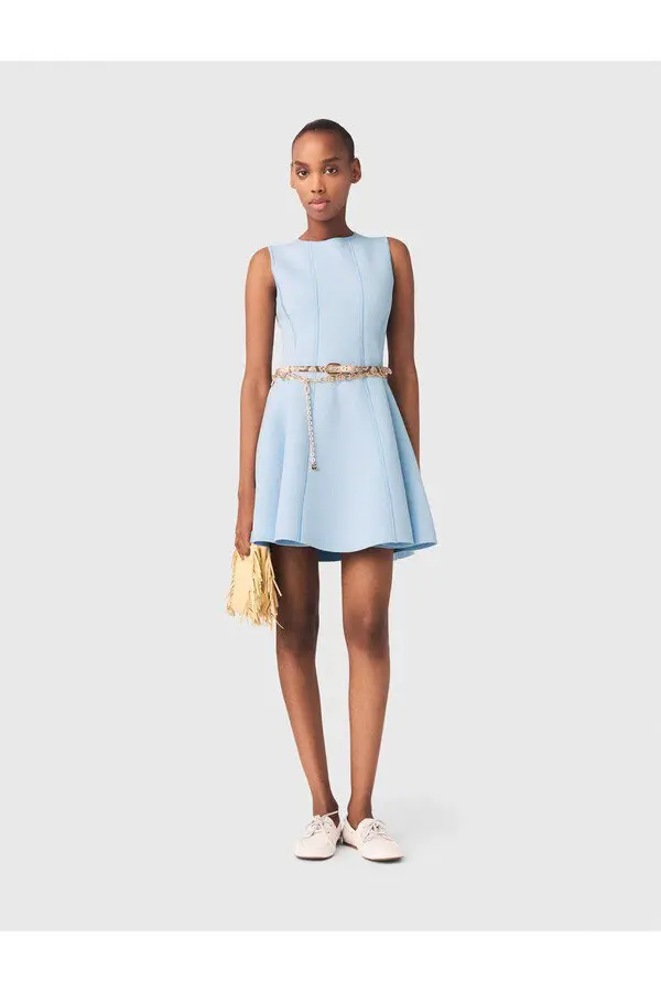 Maje Skater Dress With Jewelled Bows - Blue