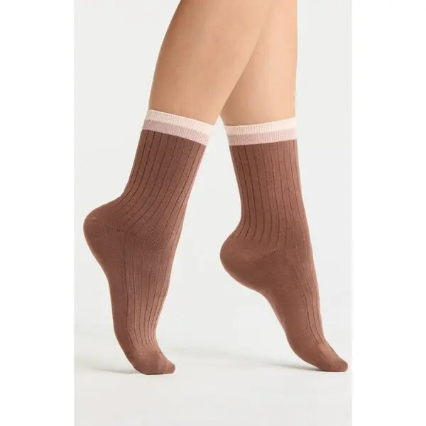 Nordstrom Tipped Wide Rib Dress Socks - Brown Nut