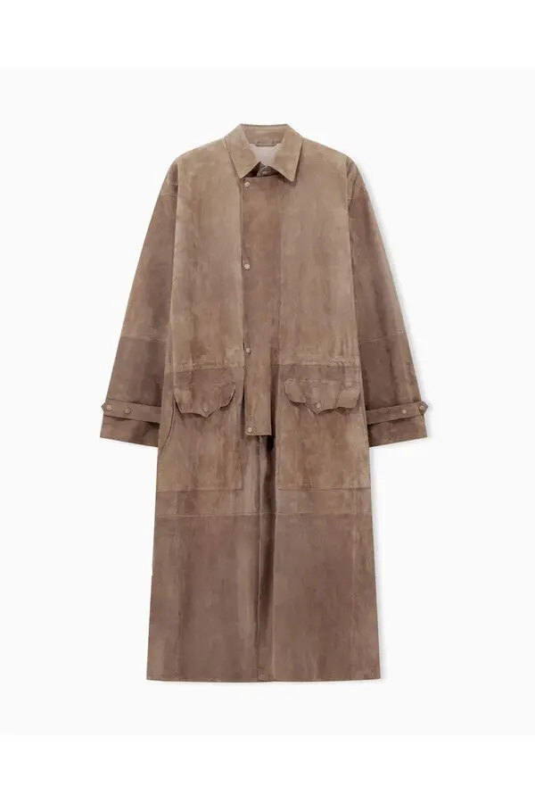 Giorgio Armani Suede-lambskin, Single-breasted Trench Coat - Natural