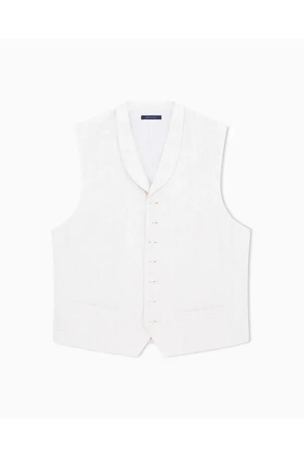 Giorgio Armani Jacquard Viscose And Linen Single-breasted Waistcoat - Natural