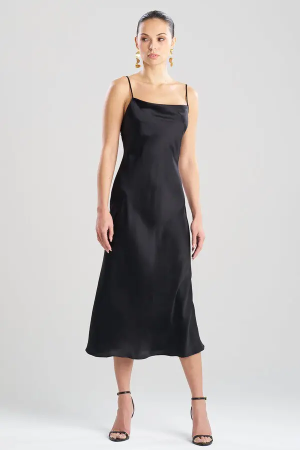 Natori Key Backless Silk Slip Dress - Black