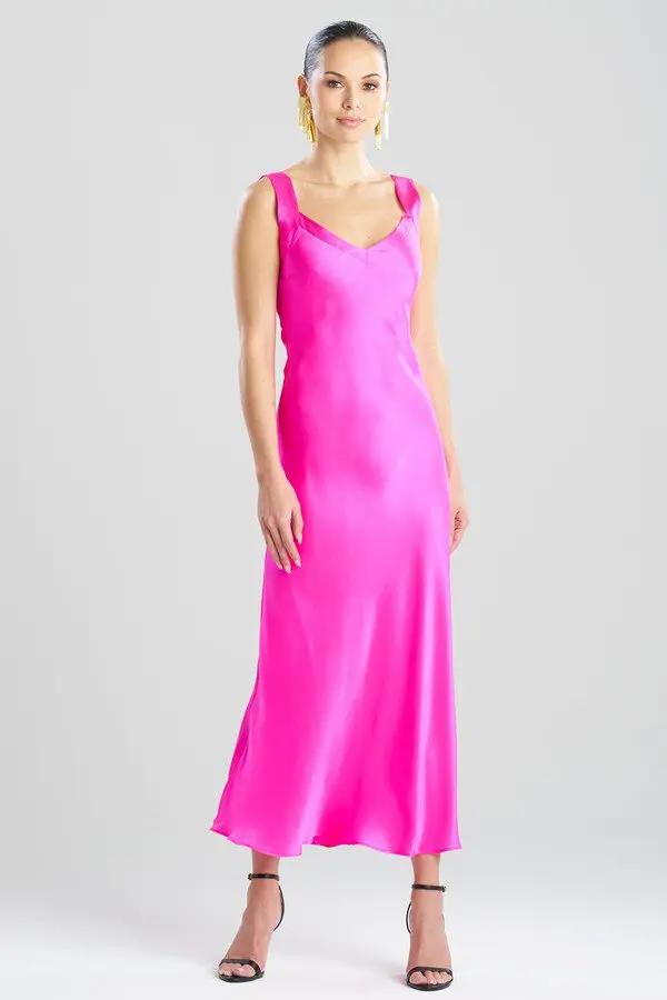 Natori Key Backless Silk Slip Dress - Pink
