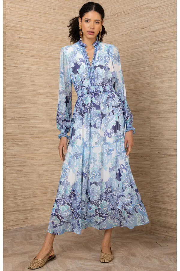 Hale Bob Bertille Chiffon Maxi Dress - Blue