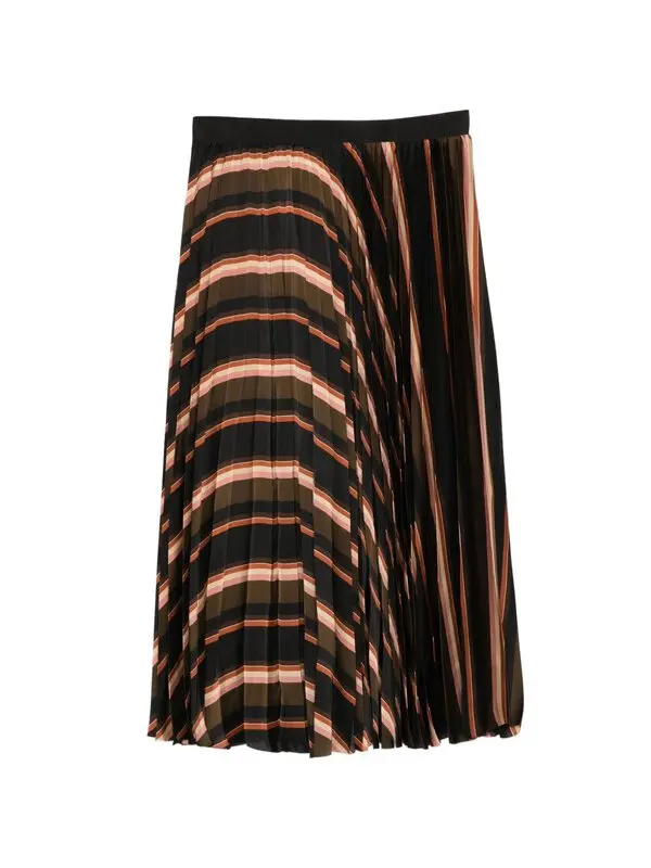 Sacai Striped Pleated Midi Skirt