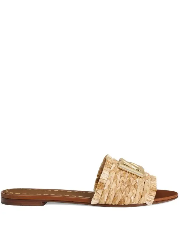 Dolce & Gabbana Dg Logo Rafia Flat Sandals - Beige