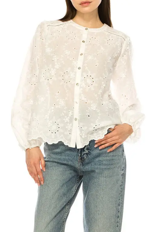 A COLLECTIVE STORY Floral Eyelet Button-up Top - Bright White