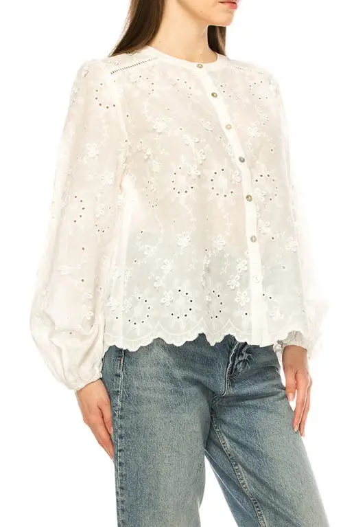 A COLLECTIVE STORY Floral Eyelet Button-up Top