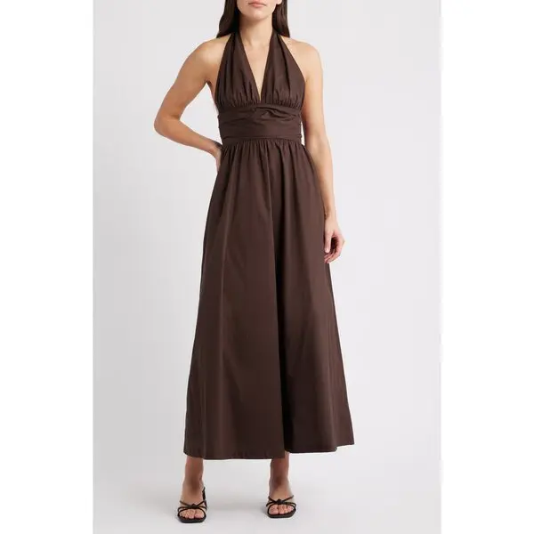 Faithfull The Brand Lido Halter Maxi Dress - Espresso