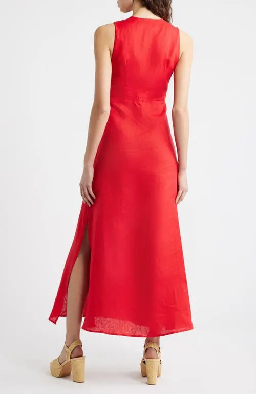 Farm Rio Floral Appliqué Linen Midi Dress