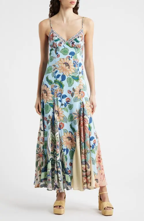 Farm Rio Floral Delight Sleeveless Maxi Dress - Floral Delhi Light Blue