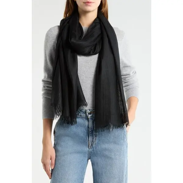 Nordstrom Striped Silk & Cashmere Scarf - Black
