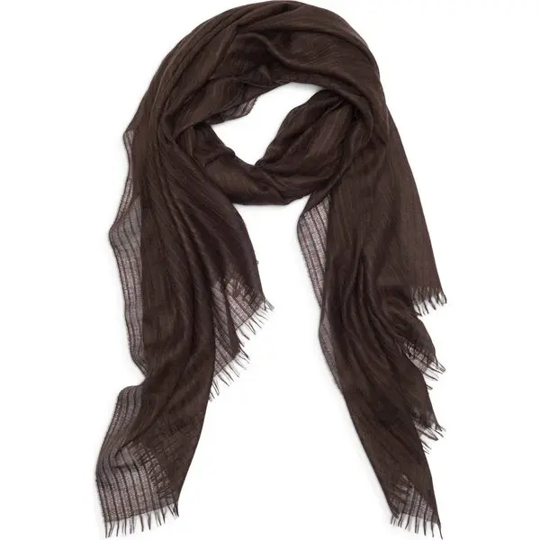 Nordstrom Striped Silk & Cashmere Scarf - Brown