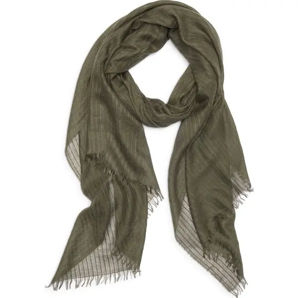 Nordstrom Striped Silk & Cashmere Scarf - Olive