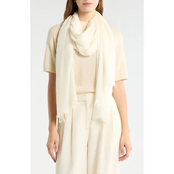 Nordstrom Striped Silk & Cashmere Scarf - White