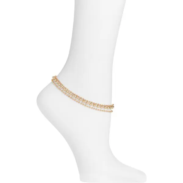 OPEN EDIT Triple Layer Bead Chain Anklet - Gold
