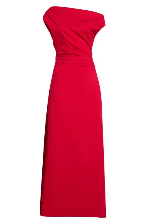 Staud Phare One-shoulder Stretch Cotton Maxi Dress - Cherry