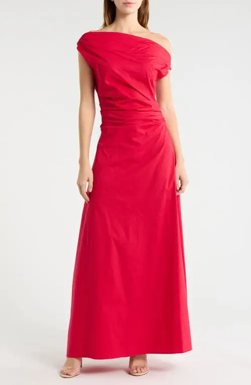 Staud Phare One-shoulder Stretch Cotton Maxi Dress - Cherry
