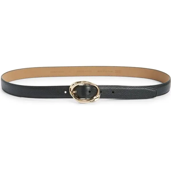 Nordstrom Cora Slim Leather Belt - Black- Gold