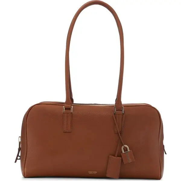 TOM FORD Small Leather Bowling Bag - Caramel