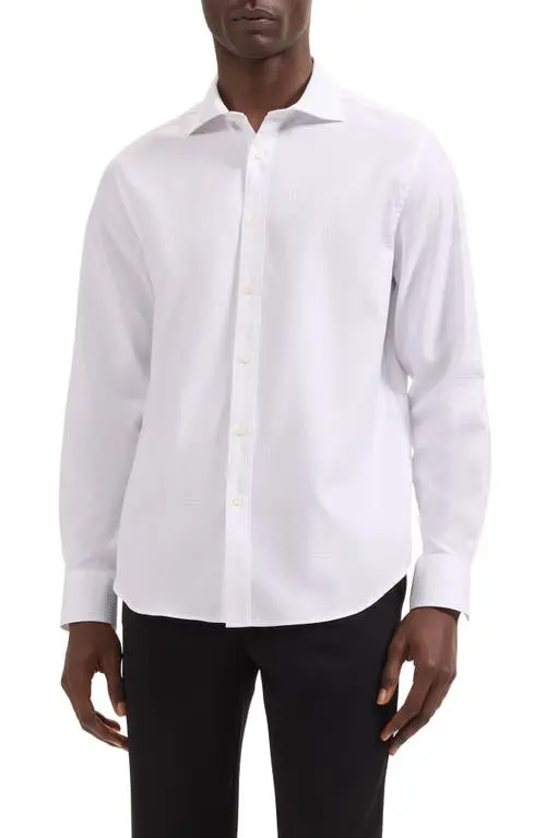 Bugatchi Axel Trim Fit Check Jacquard Cotton Button-up Shirt - White