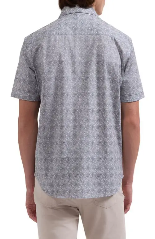 Bugatchi Miles Ooohcotton® Leaf Print Short Sleeve Button-up Shirt - Shark