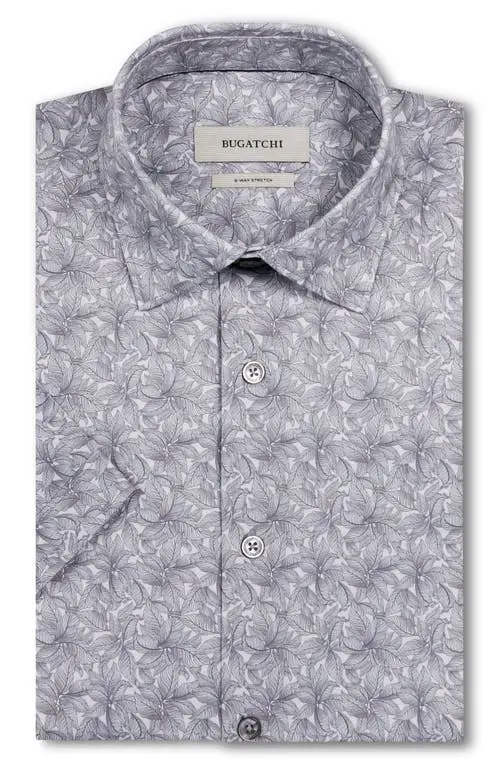 Bugatchi Miles Ooohcotton® Leaf Print Short Sleeve Button-up Shirt - Shark