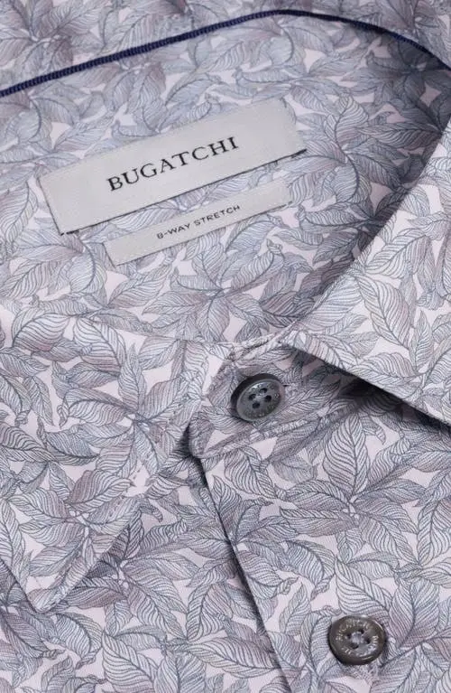 Bugatchi Miles Ooohcotton® Leaf Print Short Sleeve Button-up Shirt - Shark